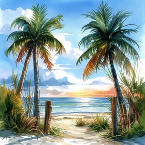 12 Palm Trees at Beach Clipart, Summer Illustration, Printable ...