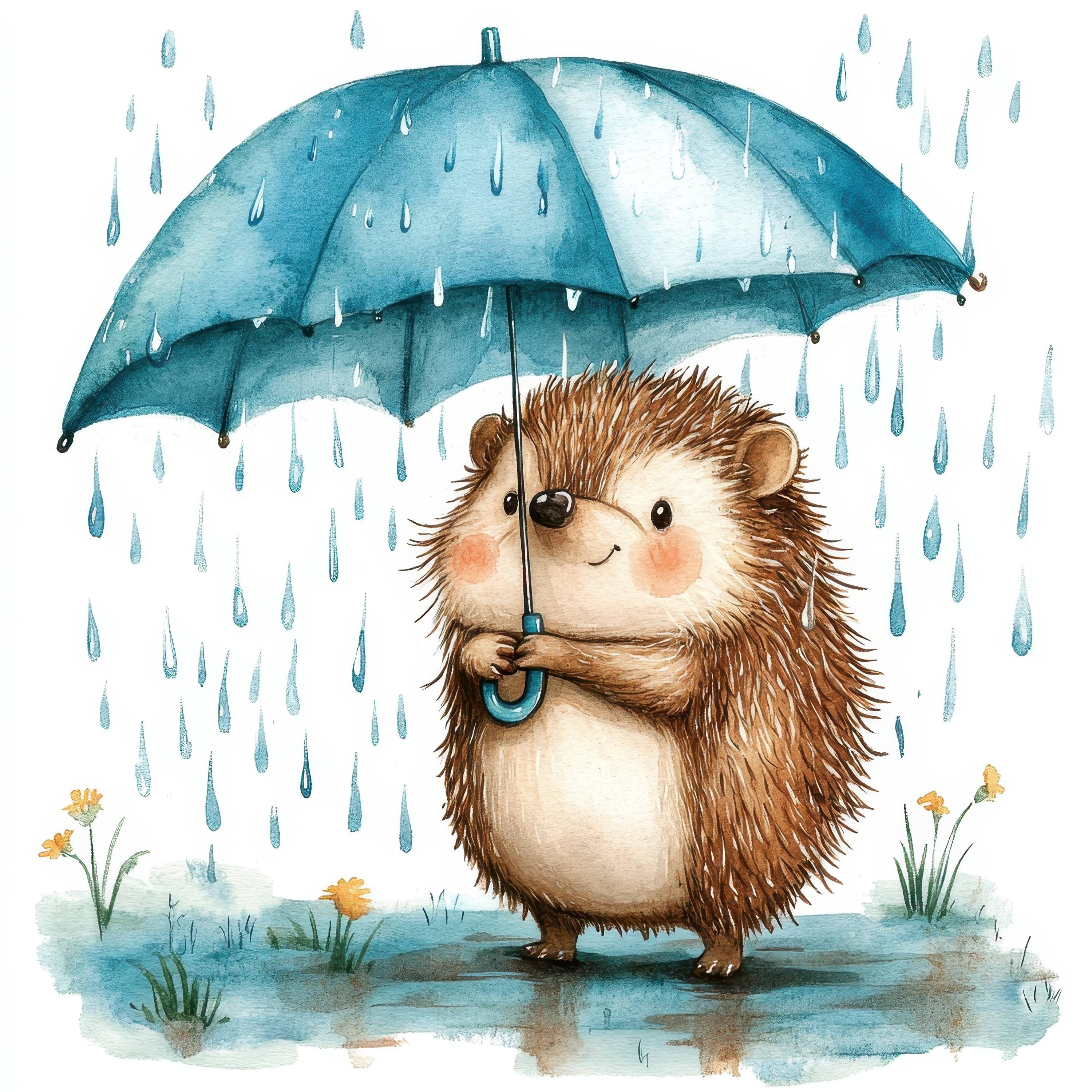 14 Hedgehog Rainy Clipart Bundle, Hedgehog and Umbrella, Printable ...