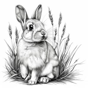 17 Bunny Black White Clipart Bundle Set, Line Art Clipart, Printable ...