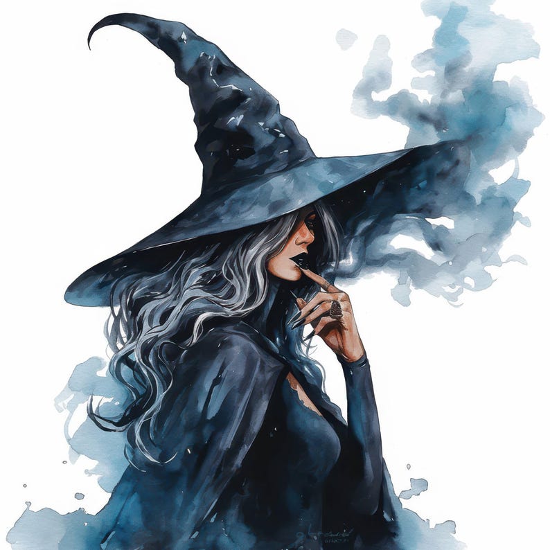 11 Dark Blue Witches Clipart Bundle, Printable Watercolor Fantasy ...