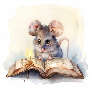 12 Mice Reading Book Clipart Bundle Set, Mice Bedroom, Watercolor ...