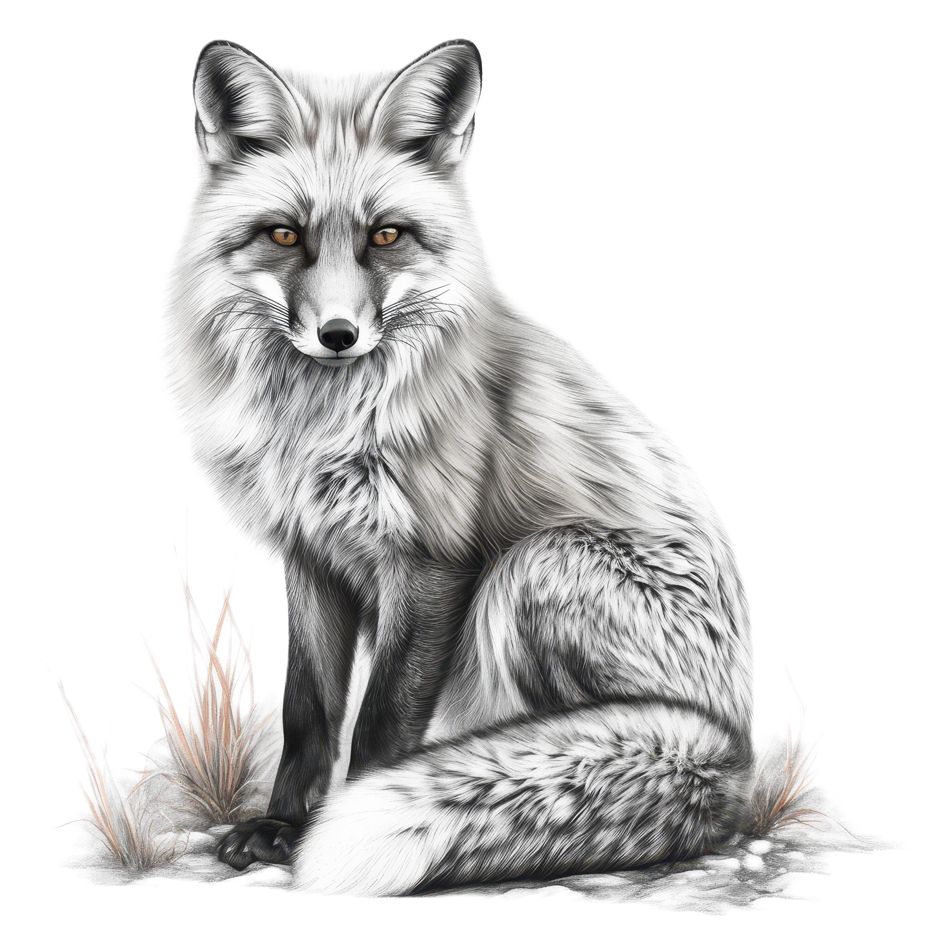 11 Black and White Fox Clipart Bundle, Grayscale Fox Illustration ...