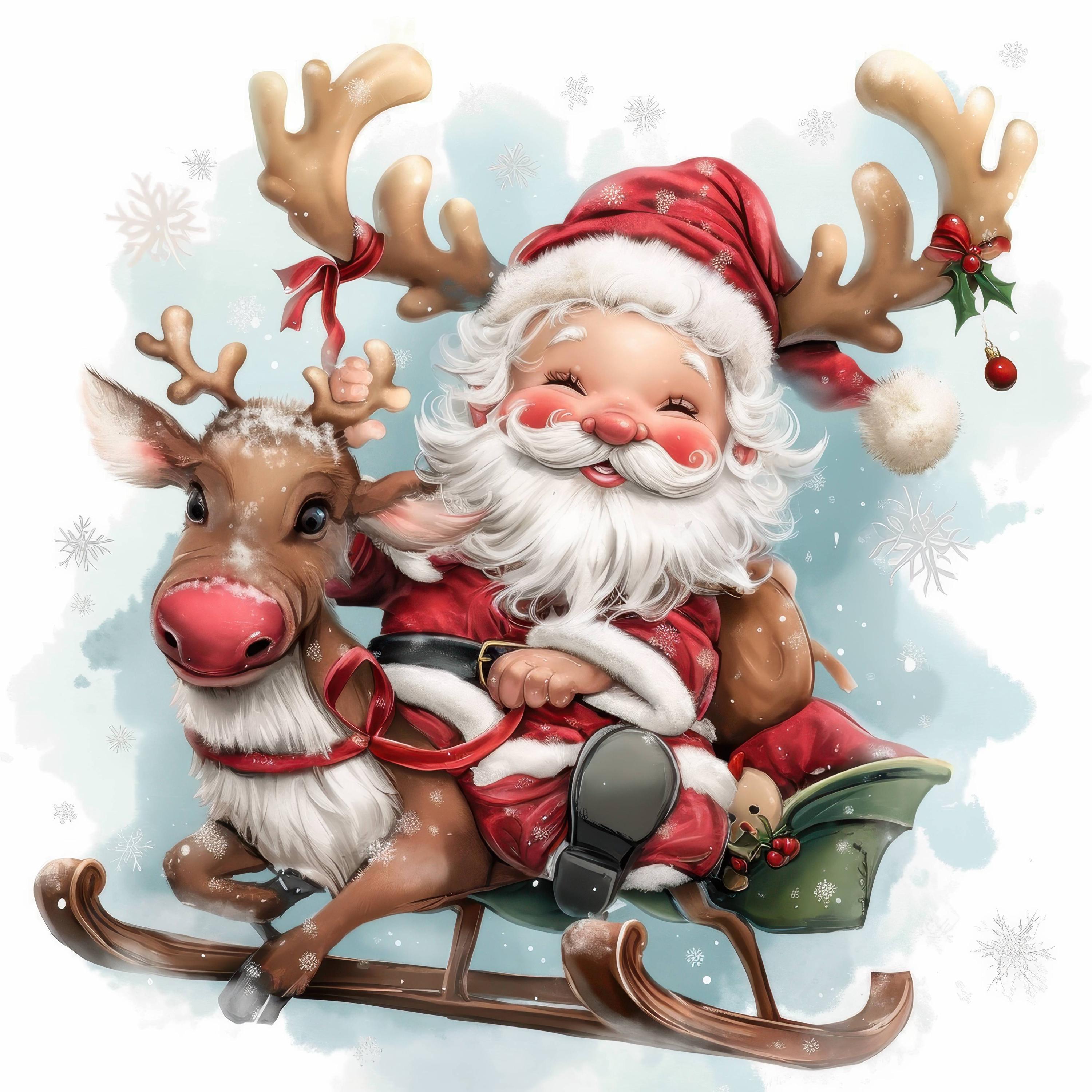17 Cute Santa Scenes Clipart Bundle, Printable Watercolor Santa Lovers ...