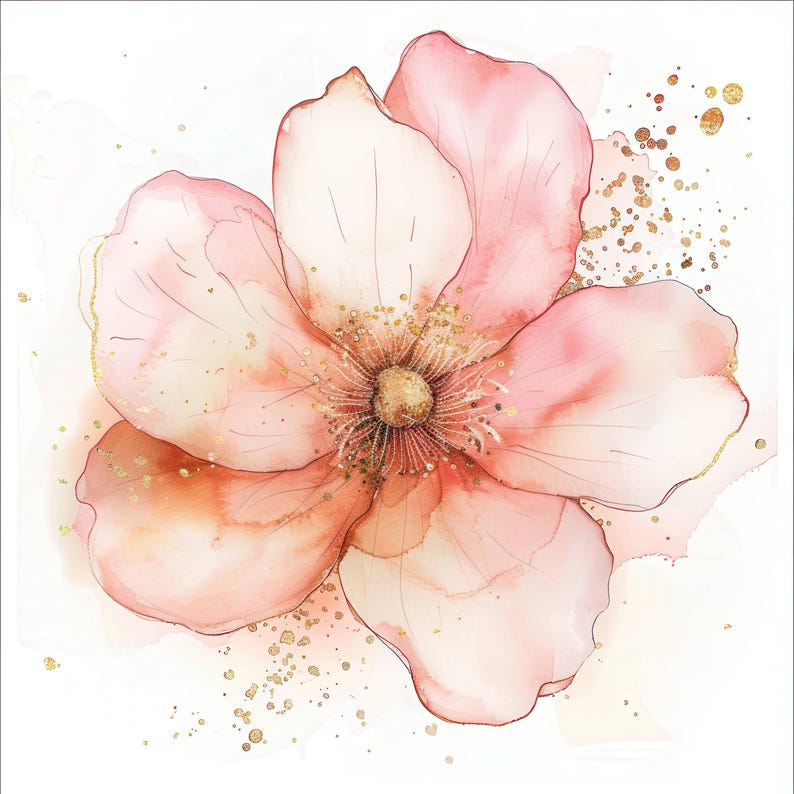 13 Abstract Flowers Clipart Bundle, Pink Gold Flower Illustrations ...