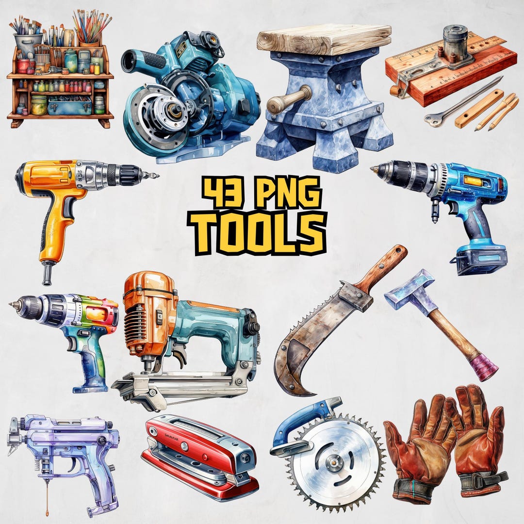 Watercolor Tools Clipart Bundle, Mechanic Tool Clipart, Hand Tool PNG ...