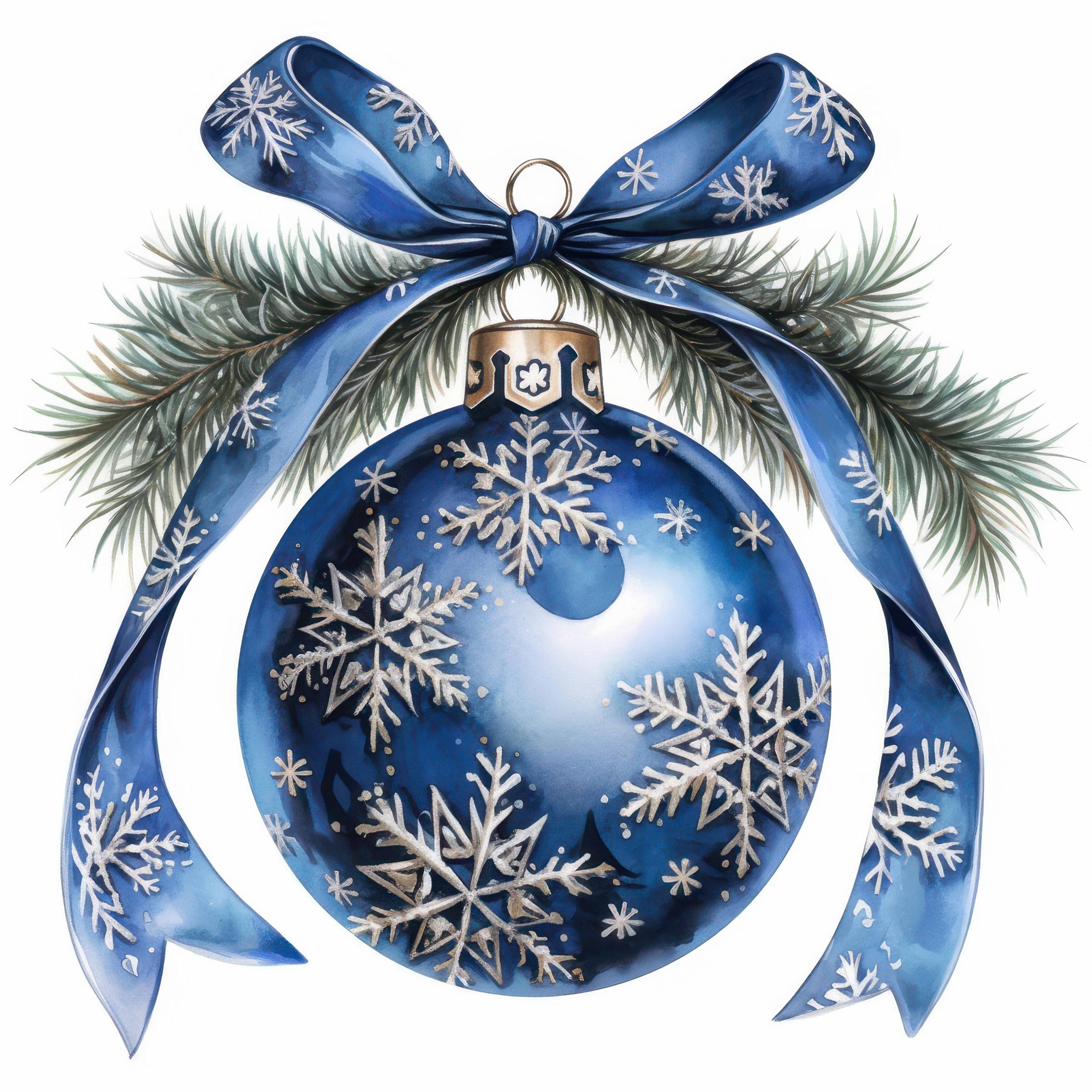 16 Blue Ornaments Clipart Bundle, Printable Watercolor Blue Christmas ...