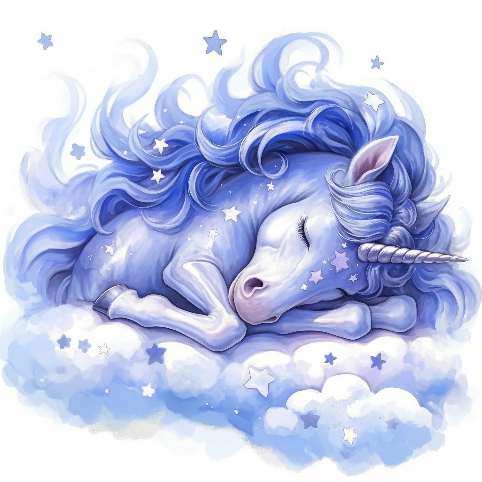 10 Unicorn Sleeping on Cloud Clipart Set, Fantasy Images, Printable ...