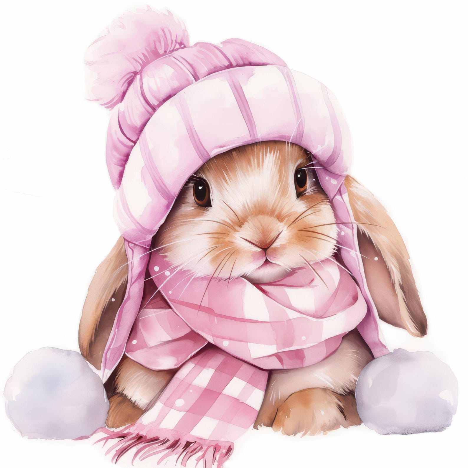 Cute Winter Bunny Clip Art 8 High Res Watercolor JPG Junk Journaling ...