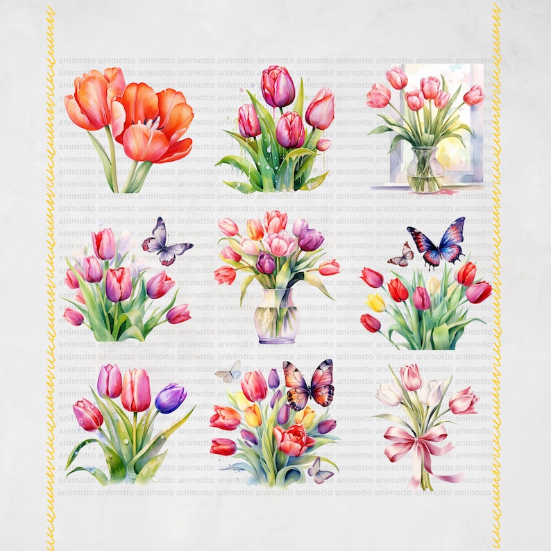 Watercolor Tulips Clipart Bundle, Spring Flower Clipart Set, Floral ...