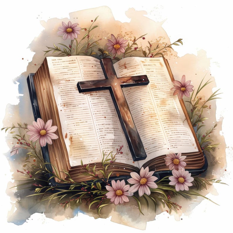 16 Floral Bible Clipart Set, Christian Religious Graphicss, Printable ...