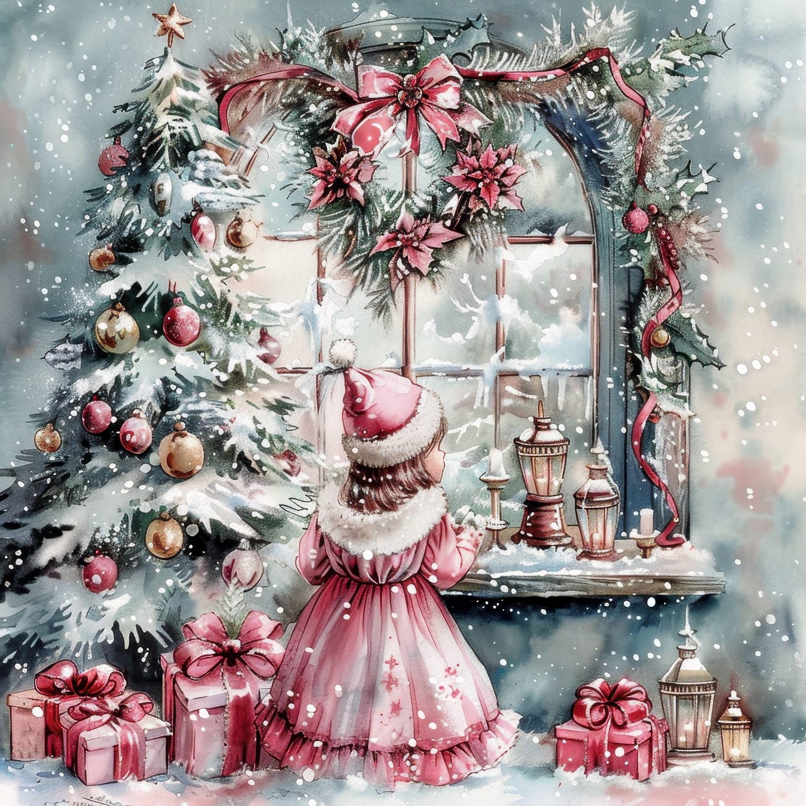 10 Victorian Christmas Tree Clipart Bundle, Festive Tree Illustrations ...