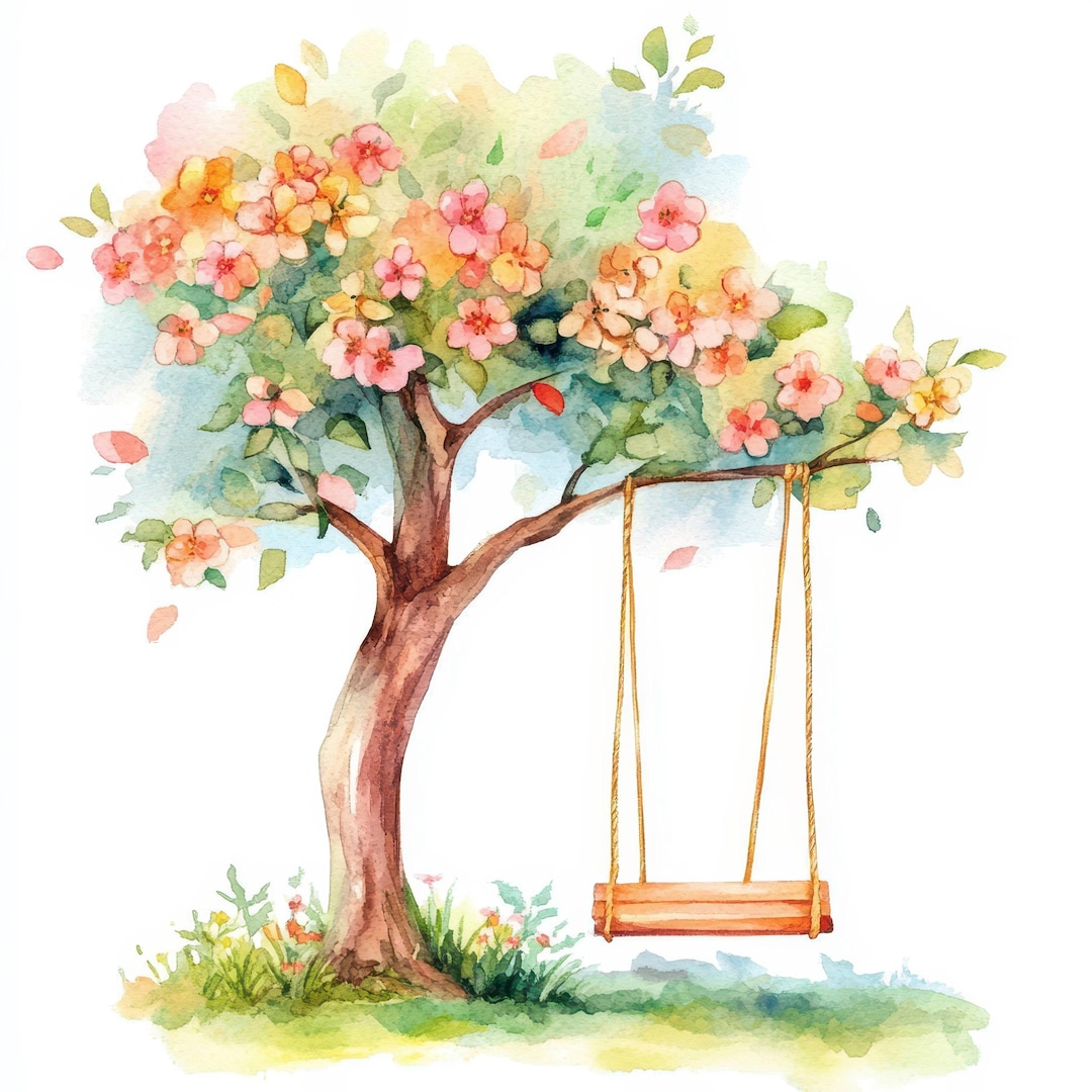 15 Swing in Tree Clipart Bundle, Floral Swing, Printable Watercolor ...