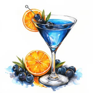 10 Blue Cocktail Clipart Bundle, Adorable Cocktail Illustration ...