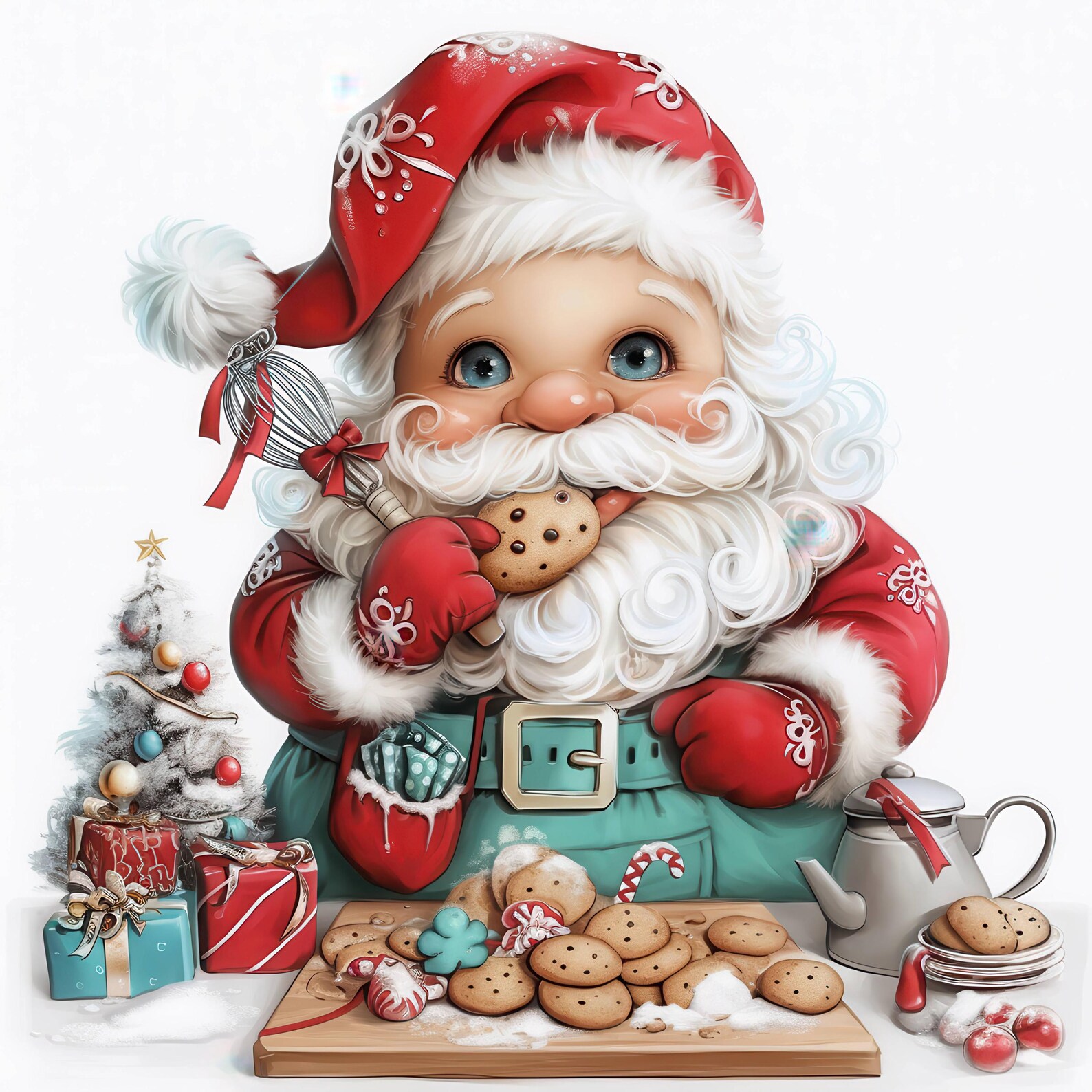 17 Cute Santa Scenes Clipart Bundle, Printable Watercolor Santa Lovers ...