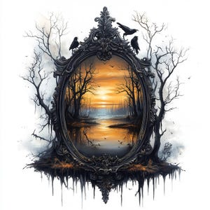 15 Haunted Mirrors Clipart Illustration Bundle, Printable Watercolor ...