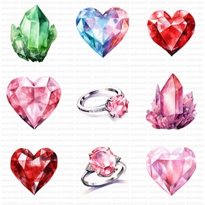 Watercolor Diamonds Clipart Bundle, Jewelry, Colorful Gem Illustrations ...