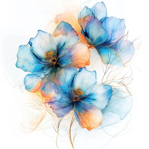 13 Abstract Blue Gold Flowers Clipart Bundle, Flowers Print, Printable ...