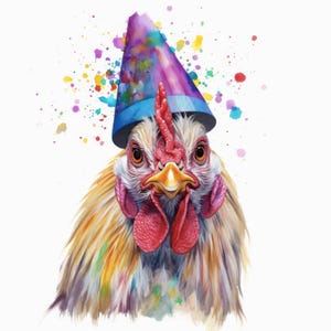 15 Chicken Party Hat Clipart Bundle, Birthday Prints Illustration ...