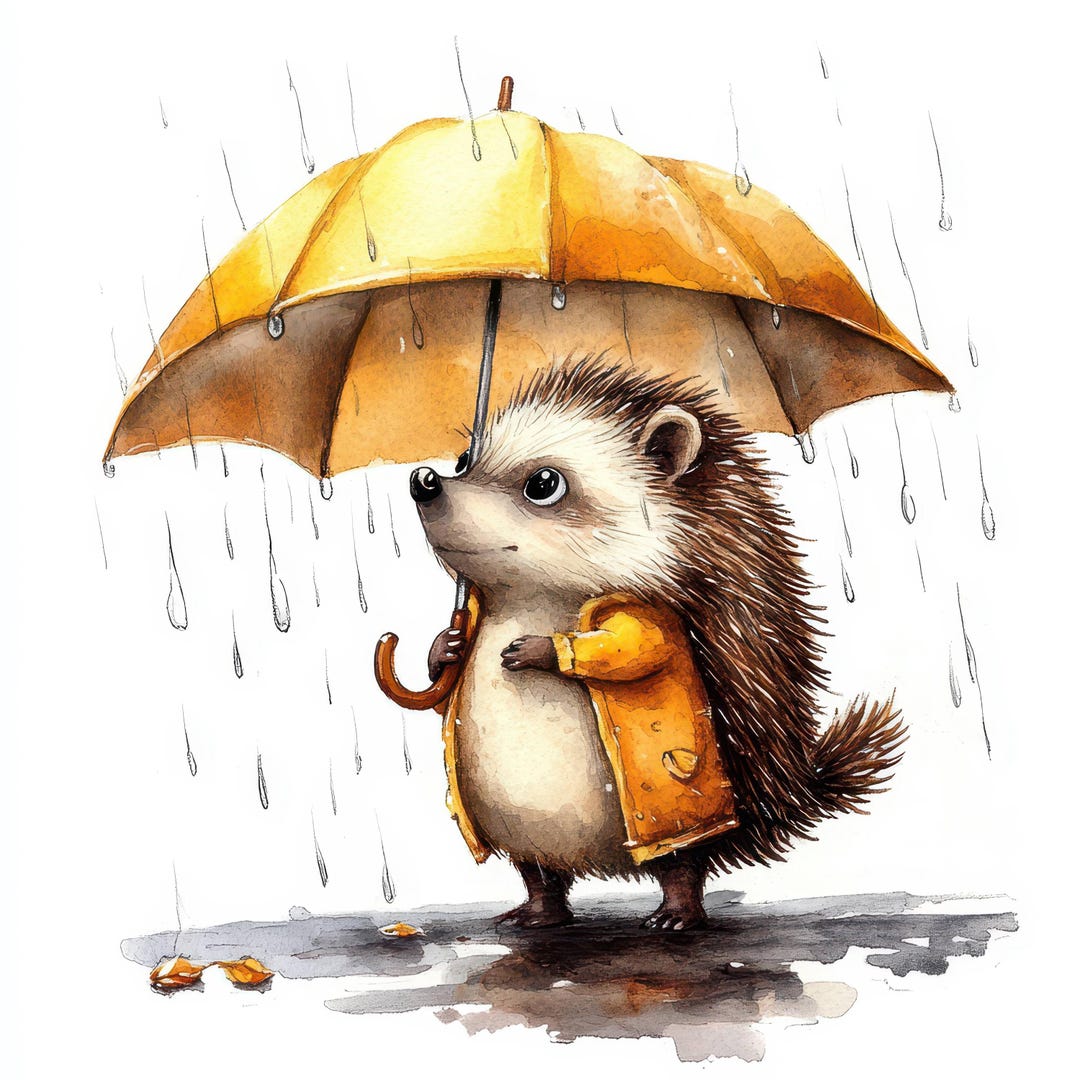 14 Hedgehog Rainy Clipart Bundle, Hedgehog and Umbrella, Printable ...