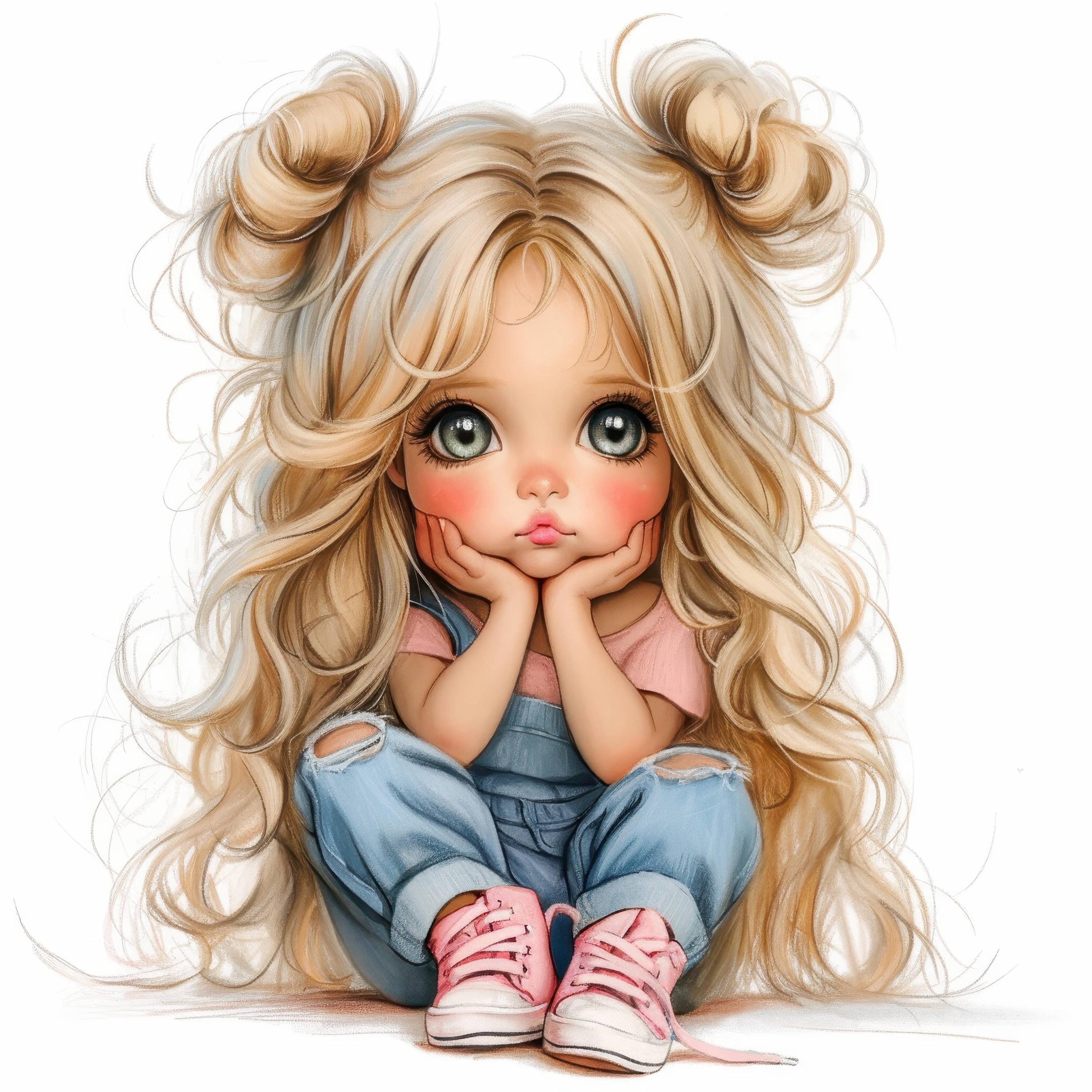 15 Quirky Cute Little Girl Clipart Bundle, Whimsical Illustration ...