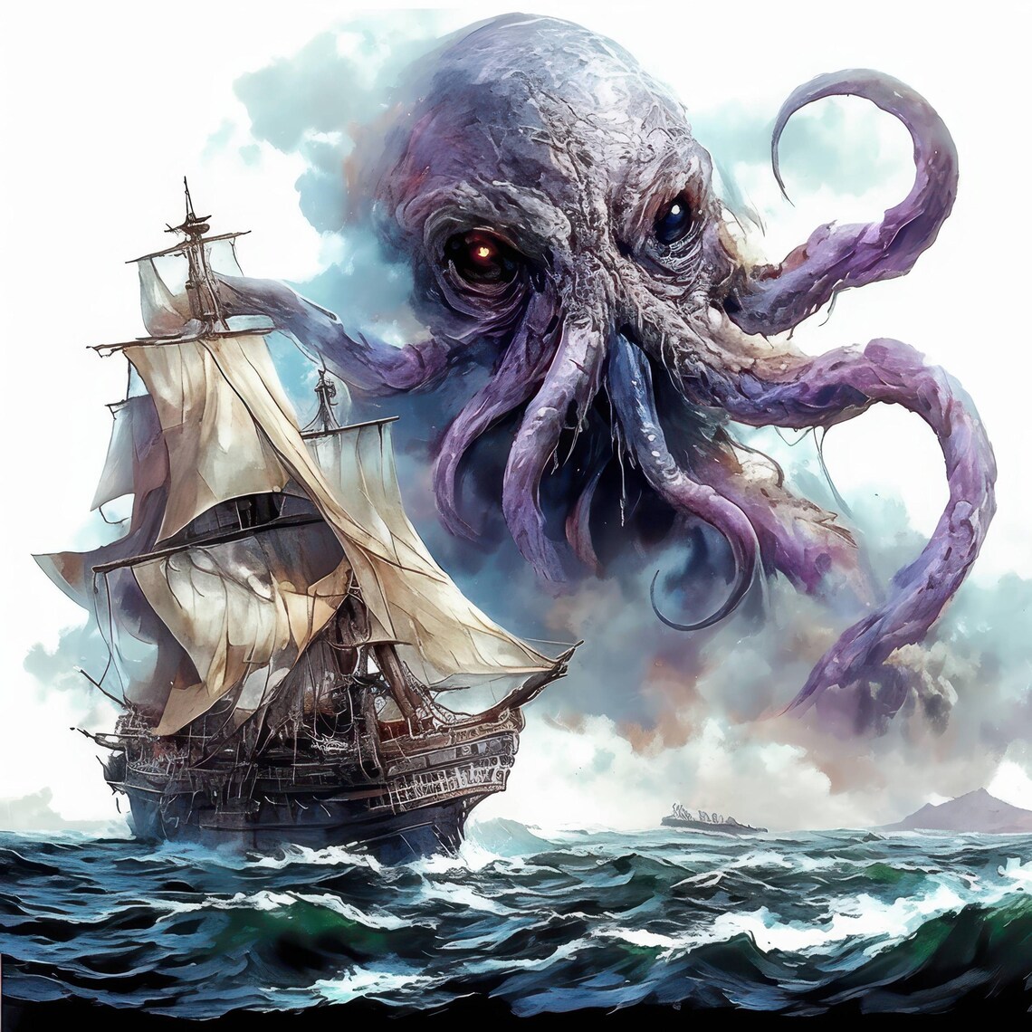 10 Kraken and Ship Clipart Bundle, Nautical Monster Illustrations ...