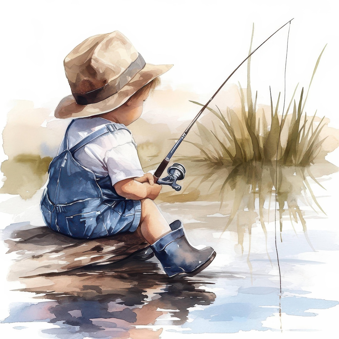 21 Kid Fishing Clipart Bundle, Boat Fishing Landscape, Printable ...