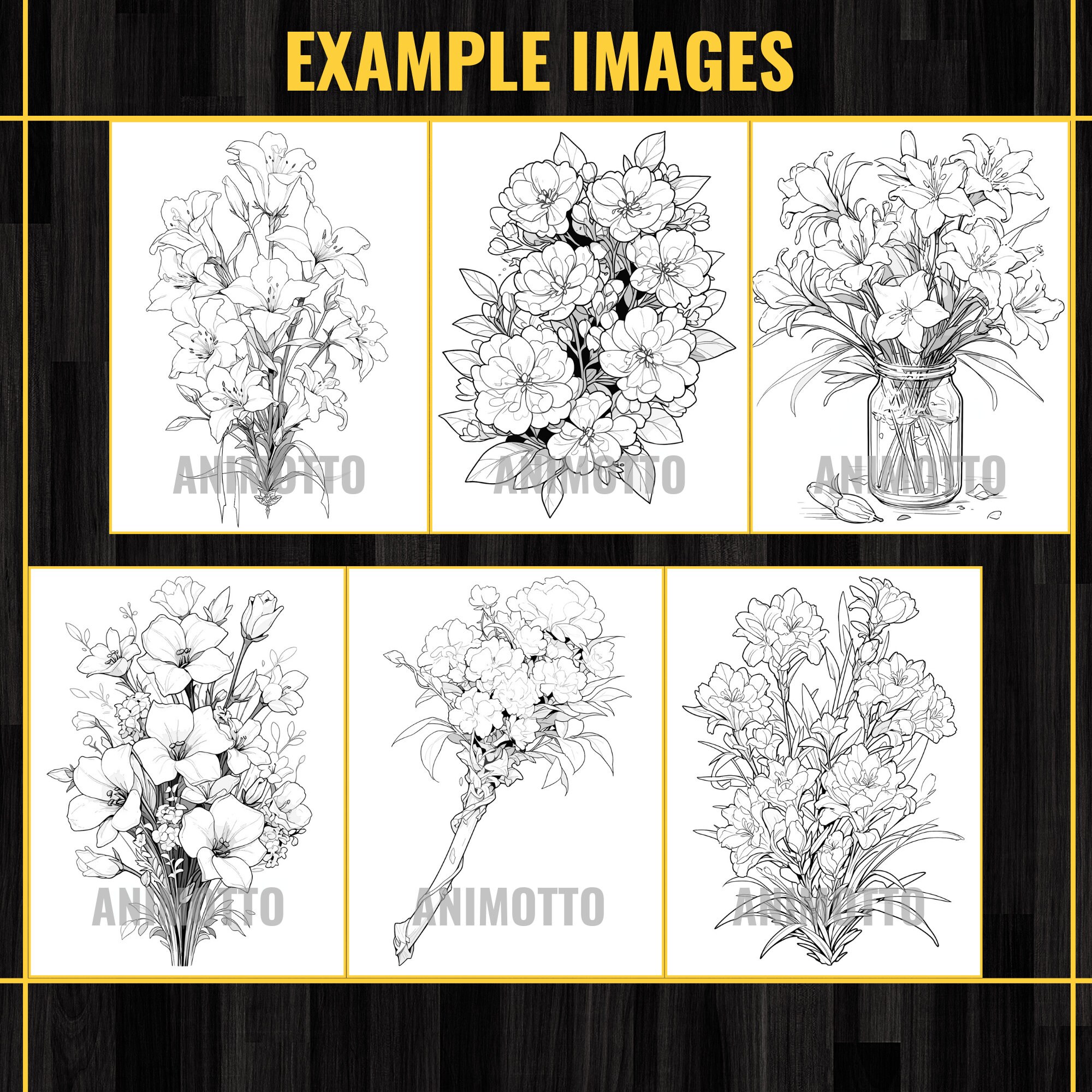 Flower Bouquets 100 Coloring Page Book, Adults Kids Instant Download ...