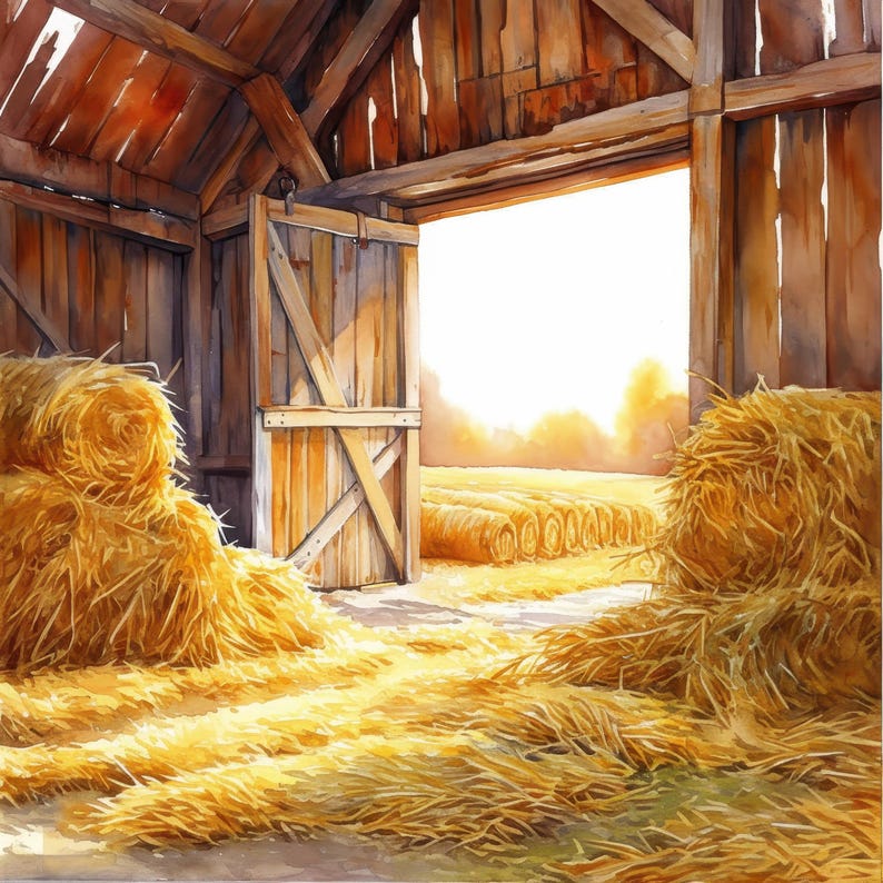 13 Haystack in Barn Clipart Set, Rustic Barn Illustrations, Printable ...