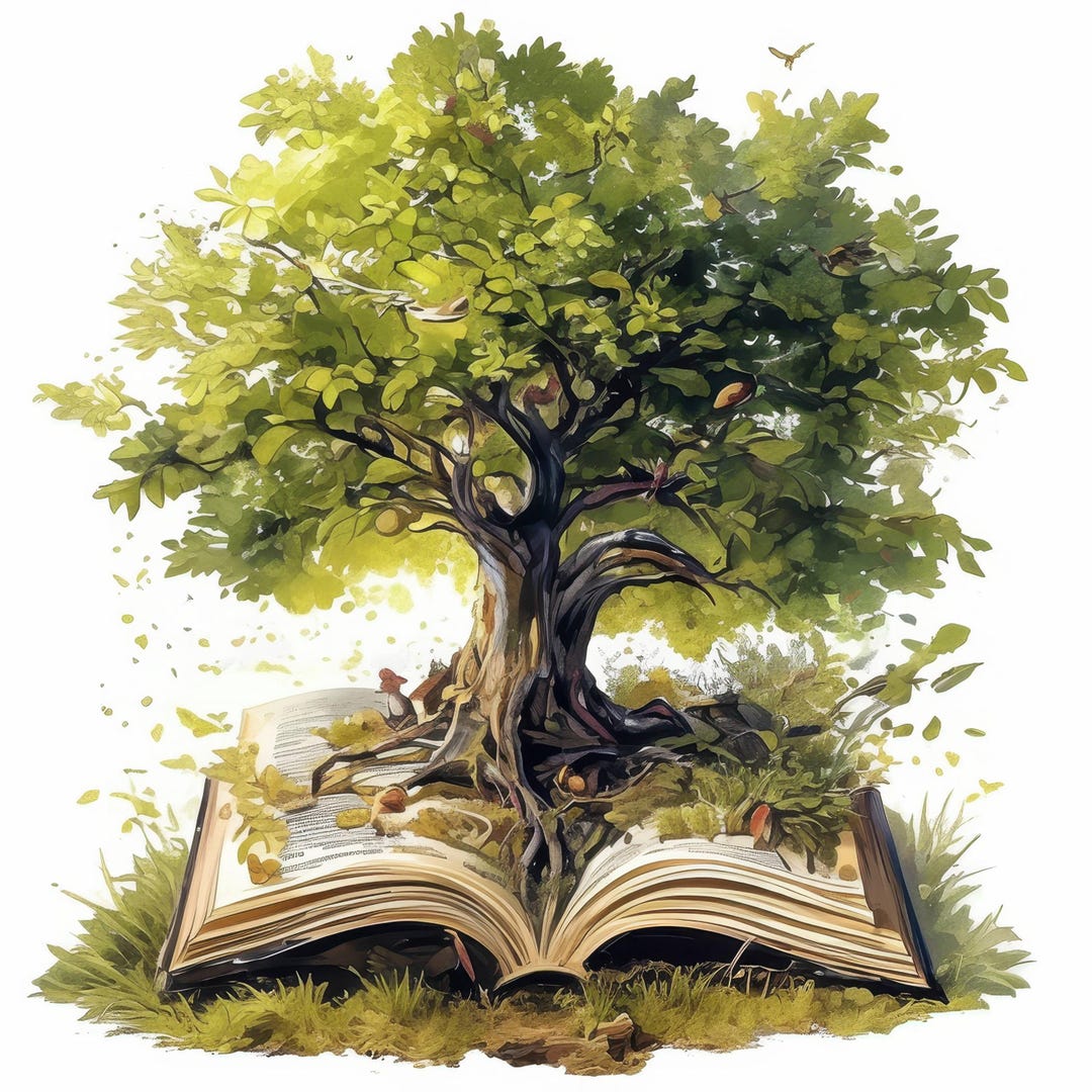 11 Tree Growing From Book Clipart Bundle, Open Book Illustration ...