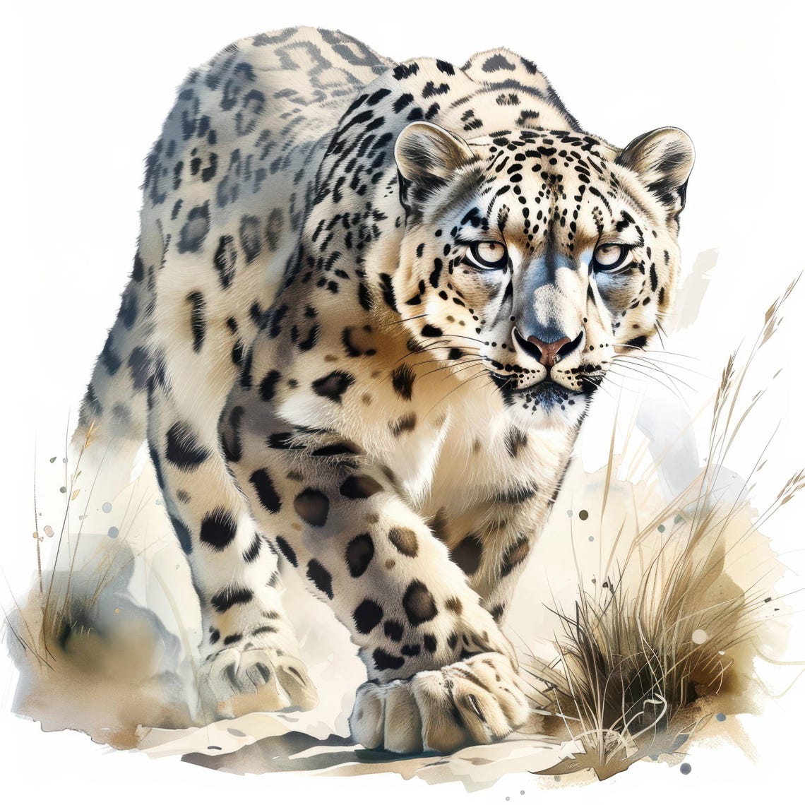 16 Snow Leopard Clipart Bundle, Printable Watercolor Animals Clipart ...