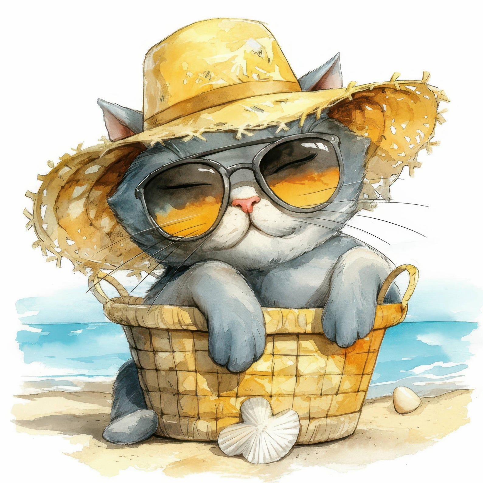 10 Summer Cats Clipart Bundle, Printable Watercolor Summer Kitten ...