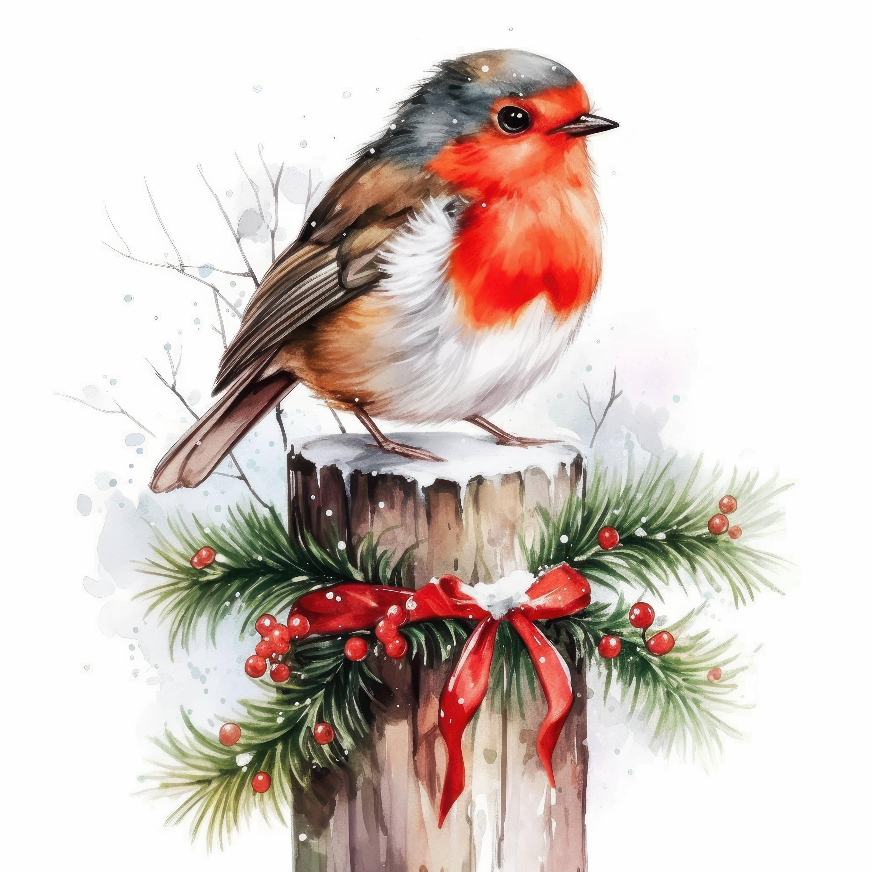 13 Cute Christmas Robins Clipart Bundle, Winter Robin Illustrations ...