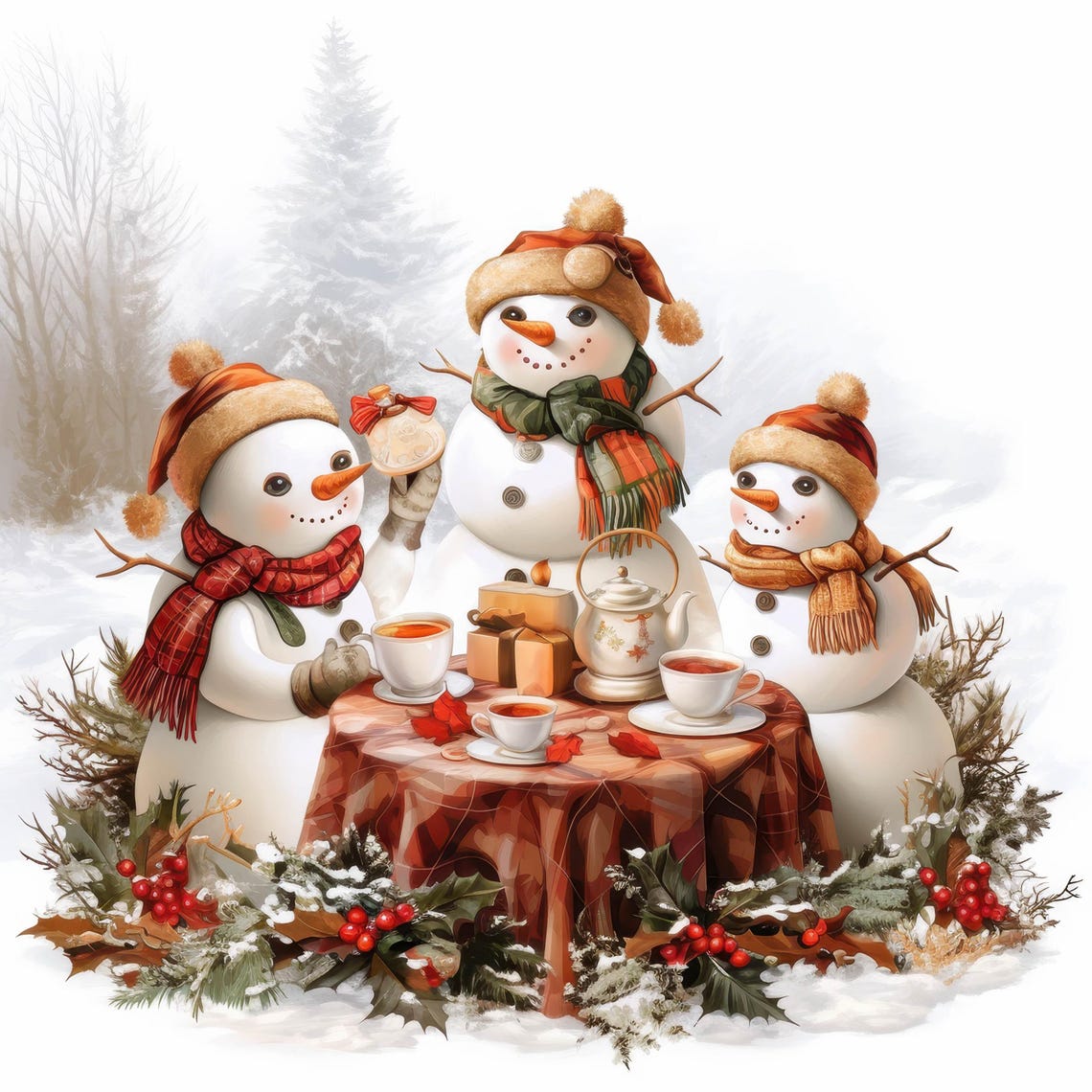 15 Snowman Family Clipart Bundle, Christmas Cards Illustration ...