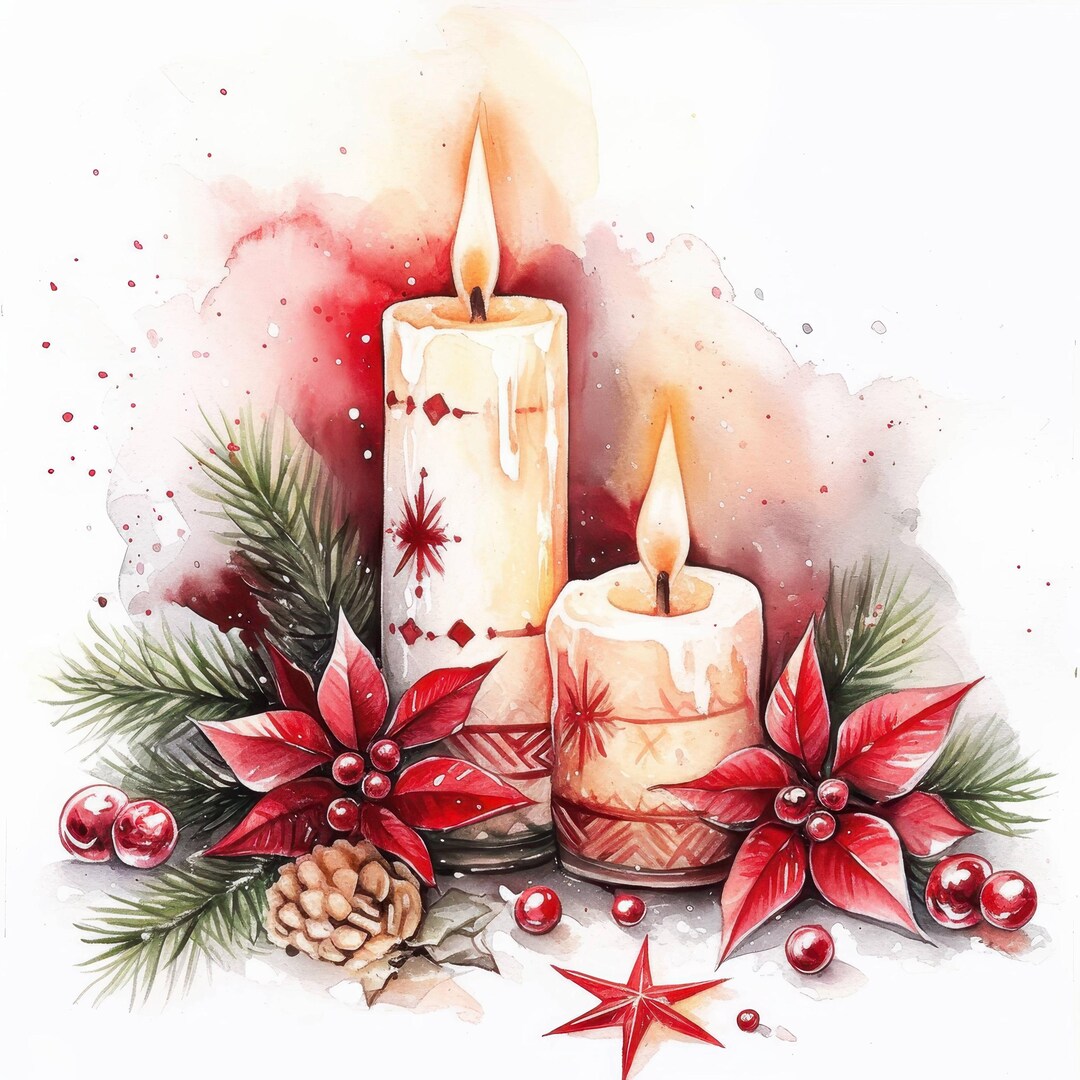 13 Christmas Candle Clipart Bundle, Festive Candle Illustrations ...