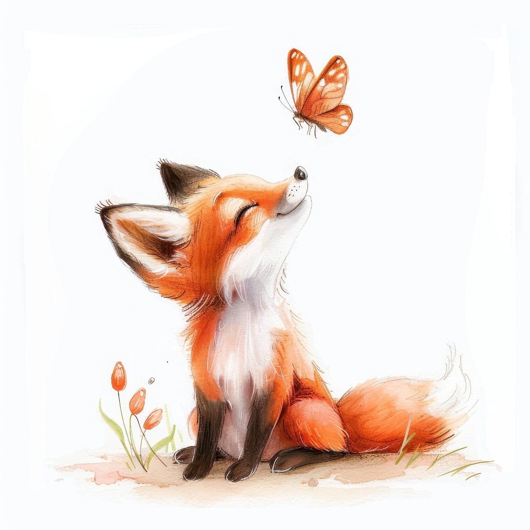 17 Fox and Butterfly Clipart Bundle, Cute Fox Baby Illustrations ...