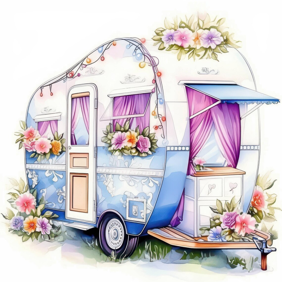 18 Cozy Caravan Clipart Bundle, Camping Images Illustrations, Printable ...