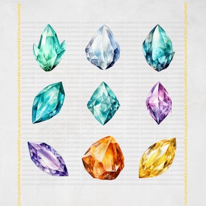Watercolor Gems Clipart Bundle, Colorful Gemstone Clipart Set, Jewel ...