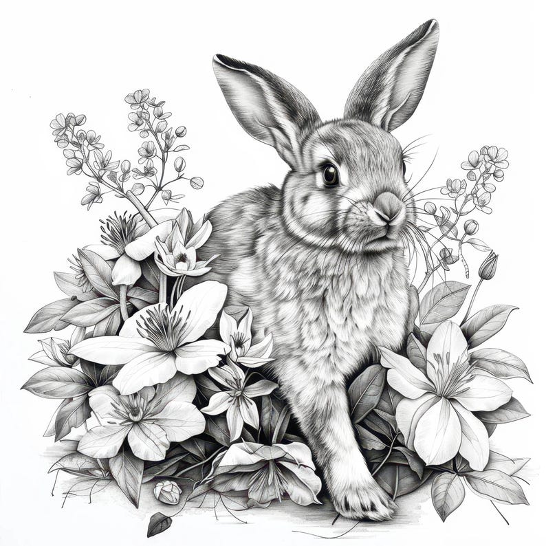 15 Bunny Black Ink Clipart Bundle, Line Art Clipart Illustrations ...