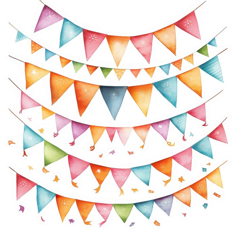16 Party Bunting Clipart Set, Printable Watercolor Party Clipart, High ...