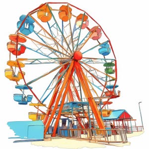 10 Ferris Wheel Clipart Bundle, Theme Park Images Illustrations ...