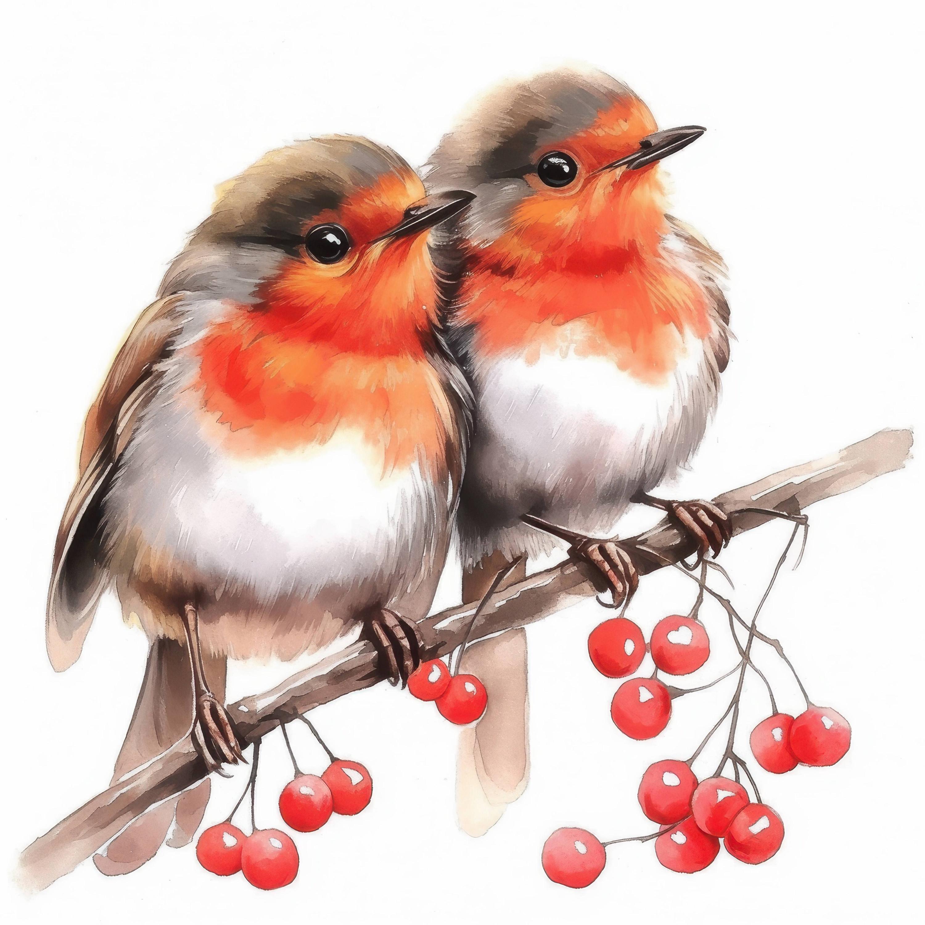 16 Christmas Robin Couple Clipart Bundle, Xmas Robin Bird Images ...