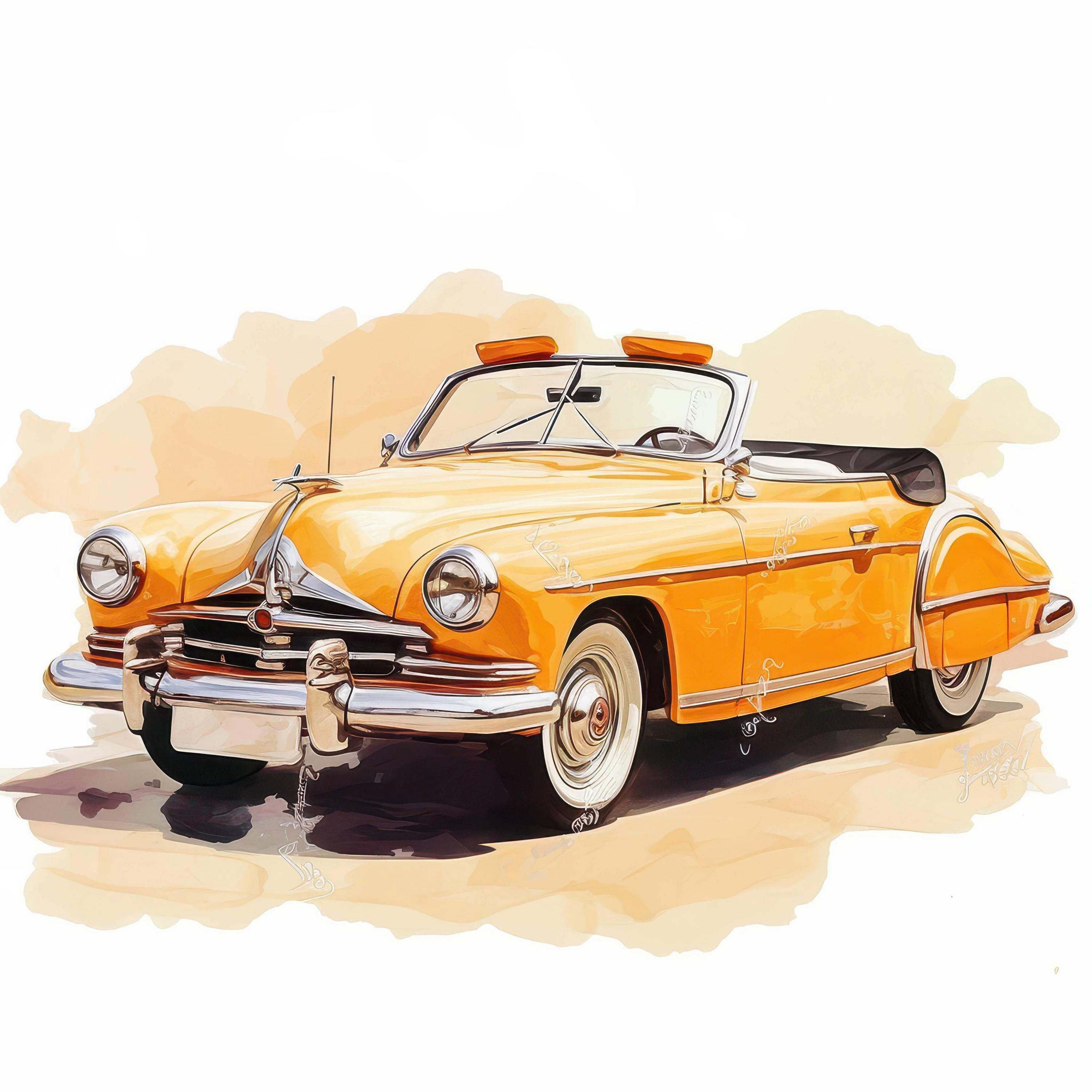 15 Vintage Convertible Car Clipart Set, Retro Car Illustrations ...
