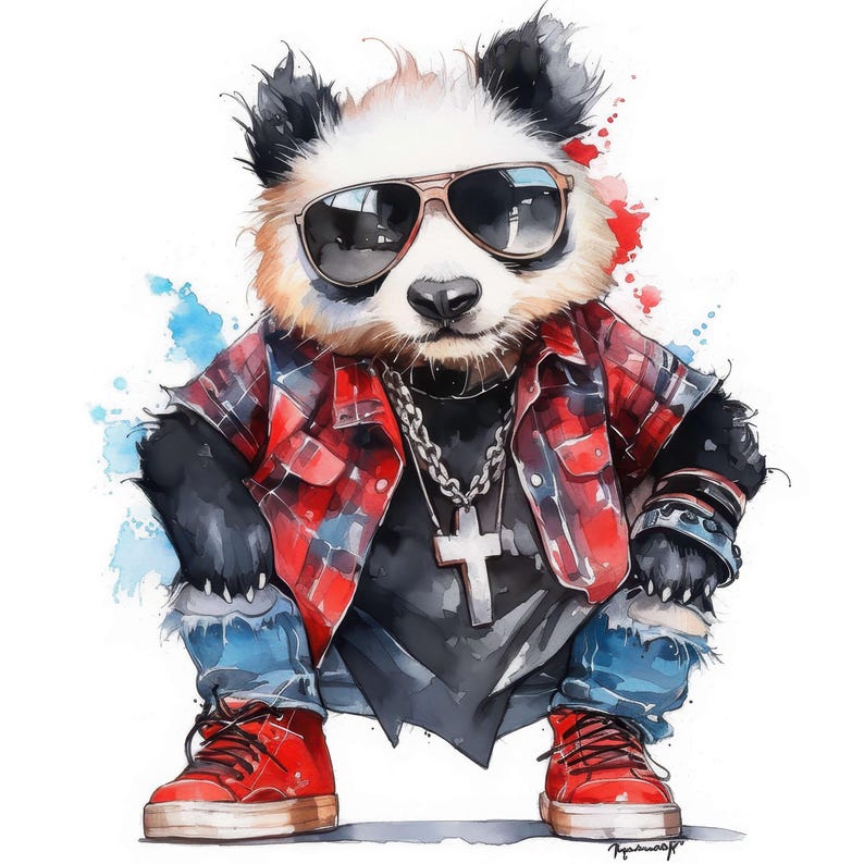 20 Bear Punk Clipart Set, Printable Watercolor Punk Rock Prints ...