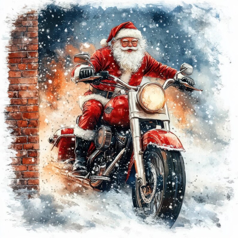 14 Motorcycle Santa Clipart Bundle, Christmas Santa Illustrations ...