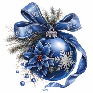 13 Elegant Blue Christmas Clipart Bundle, Printable Watercolor Bauble ...