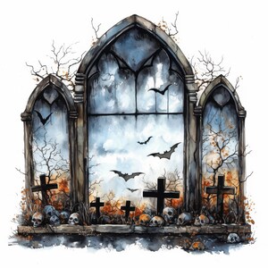 10 Haunted Windows Clipart Bundle, Halloween Illustration, Printable ...