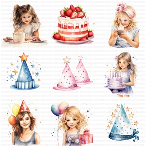 Watercolor Birthday Clipart Bundle, Birthday Cake Clipart Set, Colorful ...