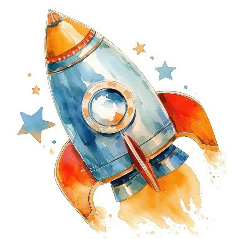 25 Nursery Rocket Clipart Set, Printable Watercolor Space Rocket ...