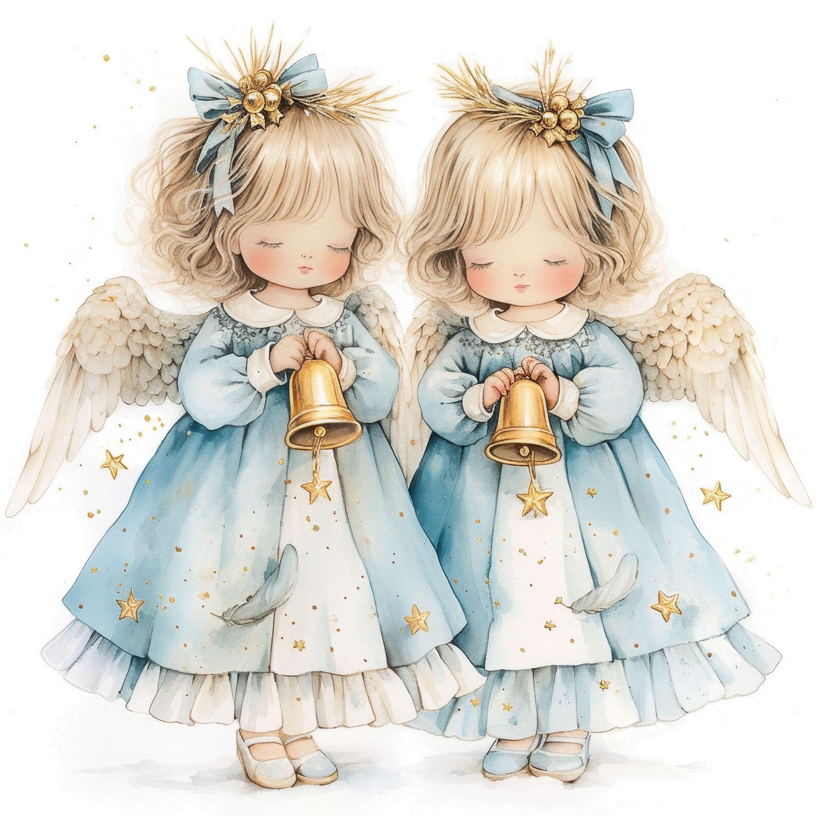 18 Angels and Bells Clipart Set, Christmas Bell Graphics, Printable ...
