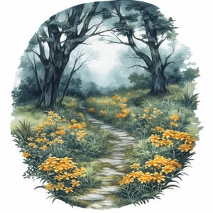 13 Forest Flower Trail Clipart Bundle, Printable Watercolor Floral Road ...